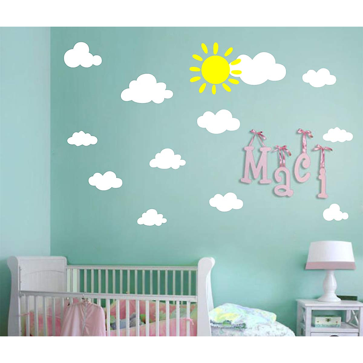 Sun and Clouds Wall Decals Wall Stickers Peel White Clouds Sky Wall Decals Easy to Apply and Removable Baby Nursery Room Wall Decor