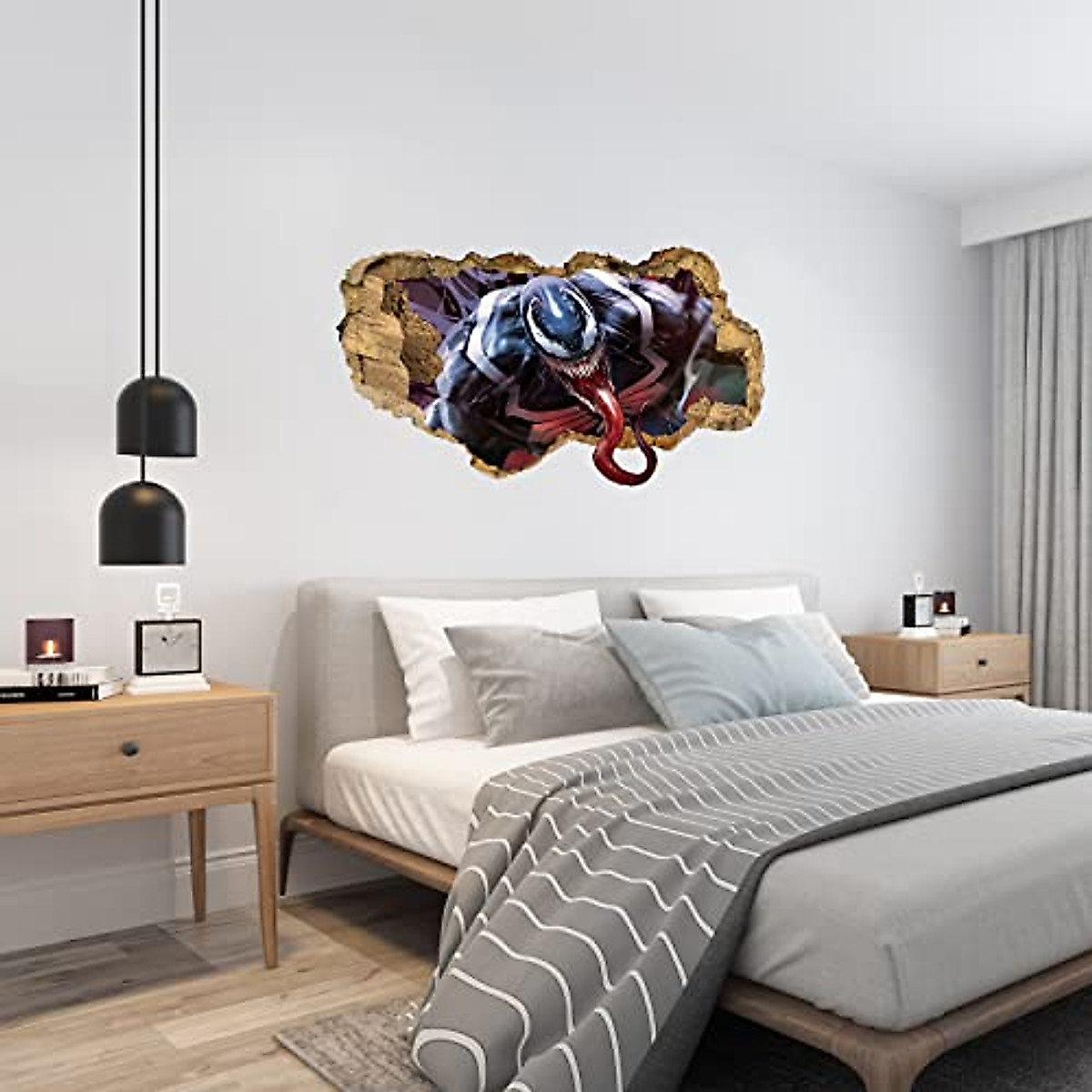 Venom Wall Decals Realistic 3D Superhero Venom Wall Stickers, Self-Adhesive Vinyl Mural for Nursery Kids Bedroom Living Room Playroom Wall Decor(15.7 X 23.6 in）