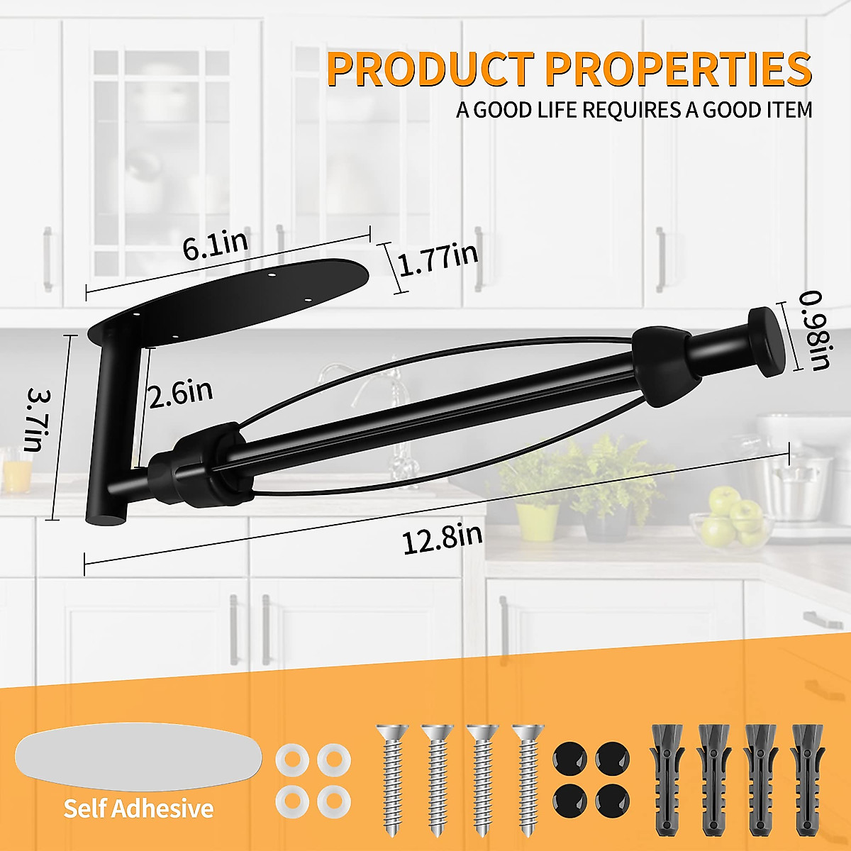 Paper Towel Holder, Under Cabinet Paper Towel Holder, Paper Towel Stand with Damping Effect, Paper Towel Holder can be Self- Adhesive or Drilled for Kitchen, Bathroom.