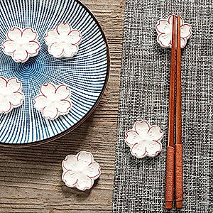 CHOOLD Elegant Cherry Blossom Ceramic Chopsticks Rest Rack Dinner Spoon Stand Knife Fork Holder,Sakura Chopsticks Stand(Set of 6)