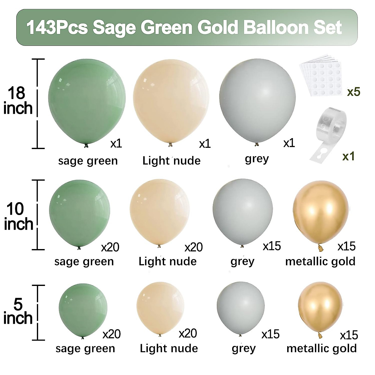 Sage Green Balloons Garland Arch Kit, Olive Green Gold Grey Nude Latex Party Balloons for Baby Shower Jungle Safari Wild One Bridal Shower Wedding Birthday Party Decorations Supplies………