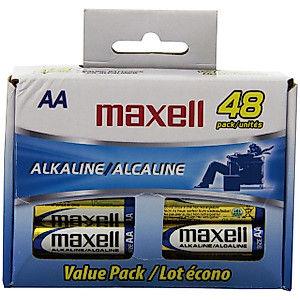 Maxell AA Alkaline Battery, Long Lasting, High Compatibility, Gold, 48 Count