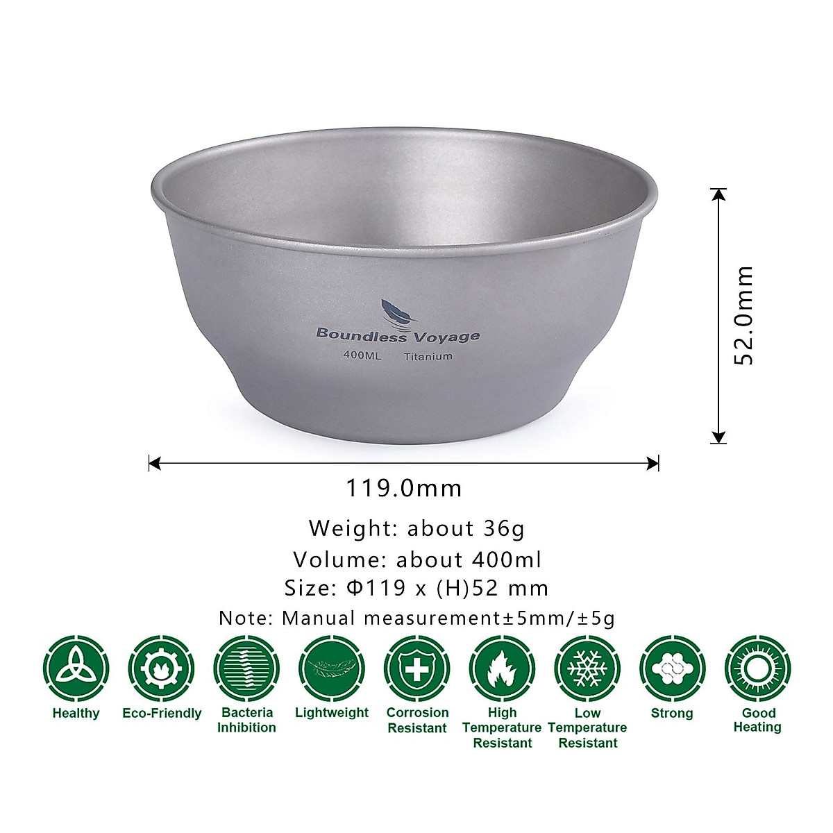 Boundless Voyage 400ml Camping Titanium Single-Walled Bowls Lightweight for Outdoor Hiking Dinnerware A-Ti1105T
