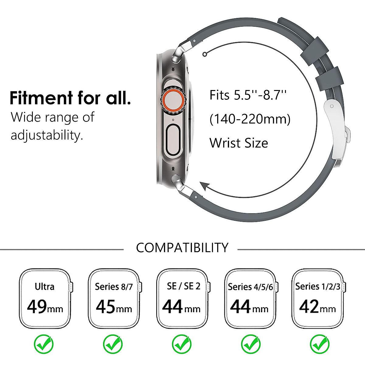 WINGLE Apple Watch Band Ultra - 49mm, 46mm, 45mm, 44mm, 42mm for Men - Series 10, 9, 8, 7 SE, 6, 5, 4 - AP Liquid Silicone Rubber Band for iWatch 3, 2, 1 - Metal Adapter - Luxury Cool Sport Strap