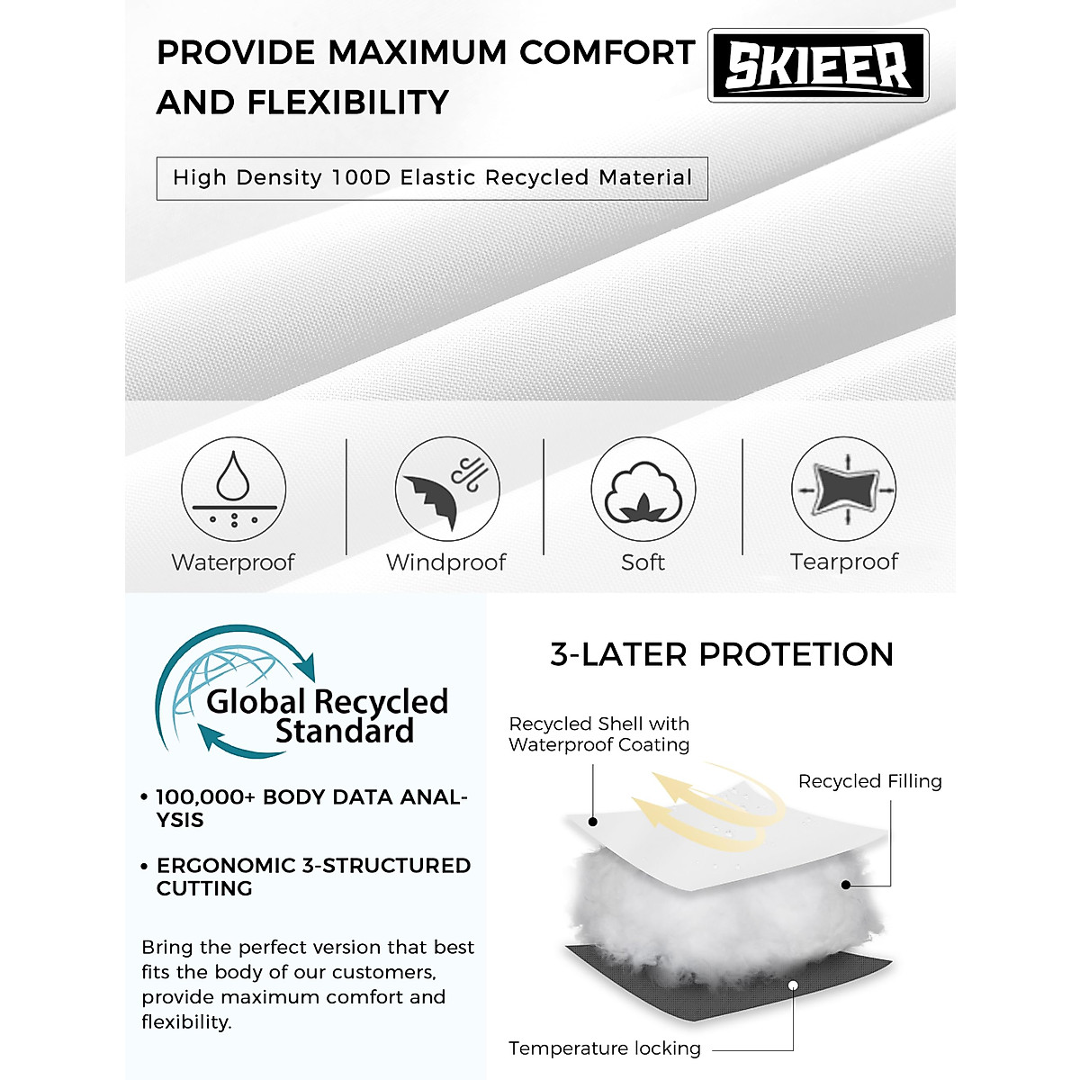 Skieer Women's Snow Jacket Hooded Soft Insulated Winter Ski Snowboard Coat(White,X-Large)