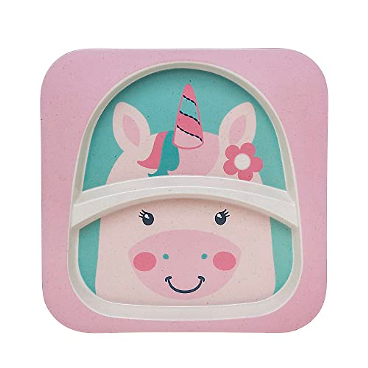 Little Me 5-Pack Bamboo Dinnerware Set - Dishwasher Safe Kids Dishes & Utensils - Unicorn Plate, Bowl, Cup, Spoon & Fork