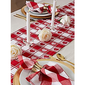 DII Valentine's Day Table Top Collection, Table Runner, 14x72, Checkered Heart