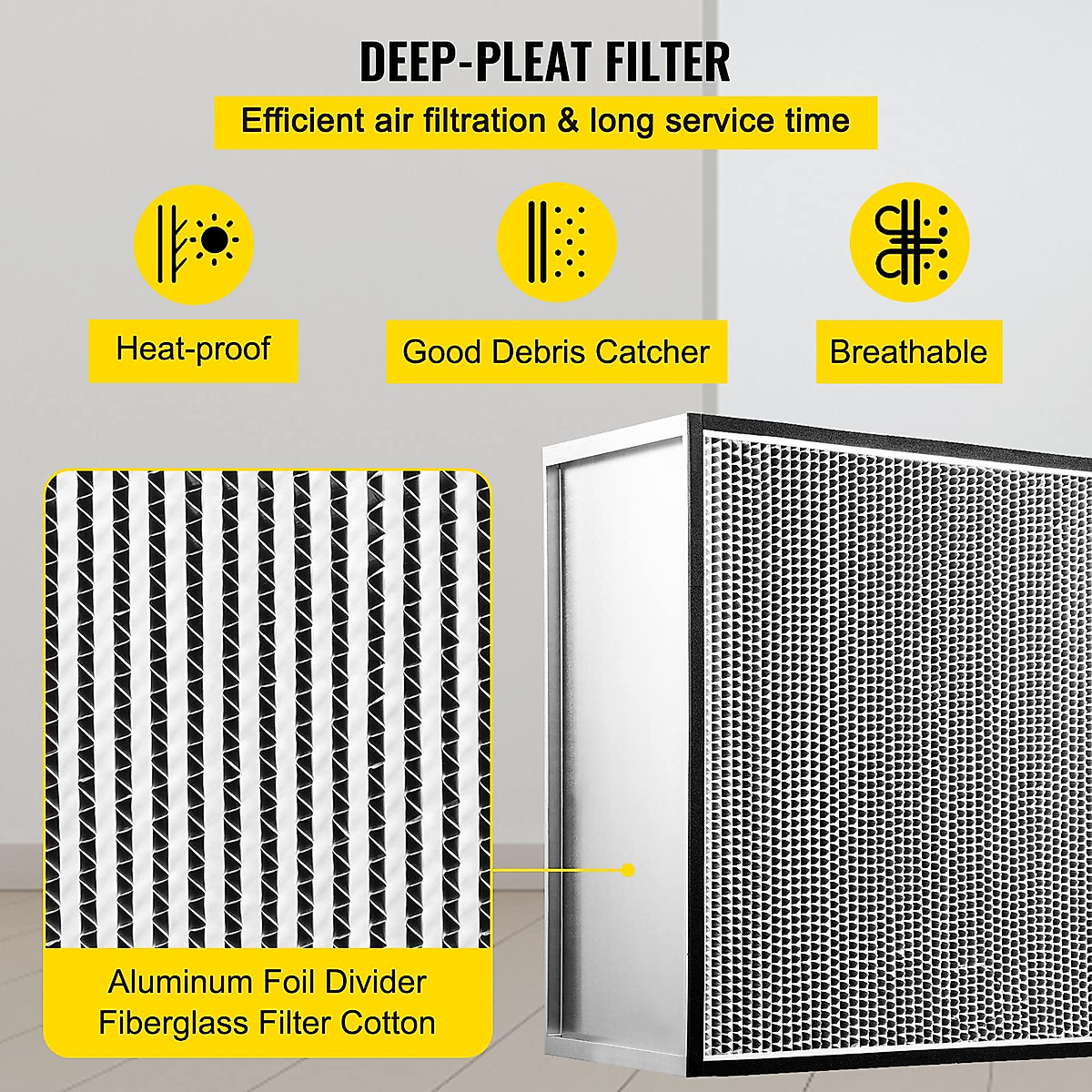 VEVOR HEPA Replacement Filter, 24''x24''x11.5'' AC Filter, True HEPA Pleated Air Filter, Air Filter Replacement with Galvanized Frame, 99.97% Standard Filter Compatible for HEPA Filter Novair 2000