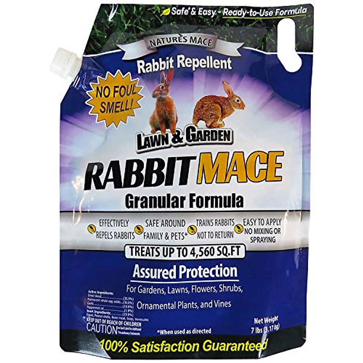 Nature's MACE Rabbit Repellent 7lb Granular/Covers 4,560 Sq. Ft. / Rabbit Repellent and Deterrent/Keep Rabbits Out of Your Lawn and Garden/Safe to use Around Children & Plants