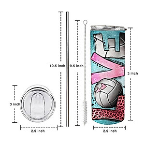 20 OZ Volleyball Iced Coffee Cup for Girls, Volleyball Tumbler Cup with Lid, Vaccum & Stainless Steel, Keep COLD Keep WARM