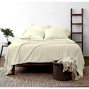 MGPS 100% Real Certified Organic Cotton Bedsheet Set, Full Size 6 Piece 800-Thread-Count Sheet Set, [1 Fitted + 1 Flat + 4 Pillowcases], Fits Mattress Upto 18" Deep Pocket - Ivory