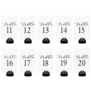 Hanna Roberts Modern Cursive Table Number Card Stock Signs with Round Stand for Wedding Reception, Restaurant, Event Party, 4" x 6" (Set of 10, 11-20, Black)