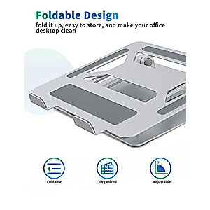 SOUNDANCE Adjustable Laptop Stand with 360° Rotating Heavy Base, Ergonomic Laptop Riser for Desk, Stable Laptop Holder for Collaborative Working, Suit for 10-15.6" PC Computer, Dual Shaft, Silver