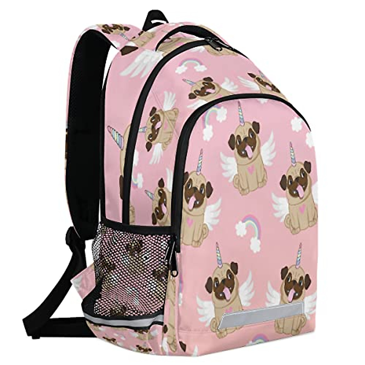Pardick Unicorn Backpacks for School Travel Shoulder Bag Pug Bookbags for Student Boys Girls with Chest Strap and Reflective Strip