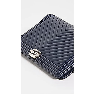 CHANEL Women's Pre-Loved Navy Lambskin Chevron Boy Long Flap Wallet, Navy, Blue, One Size