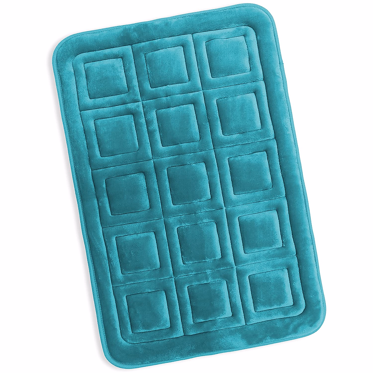 Clara Clark Bathroom Rugs, Velvet Memory Foam Bath Mat, Non-Slip, Machine Washable Bath Rugs - Dries Quickly, Ultra Soft Plush Bath Mats for Bathroom, 20 x 32, Waffle - Teal