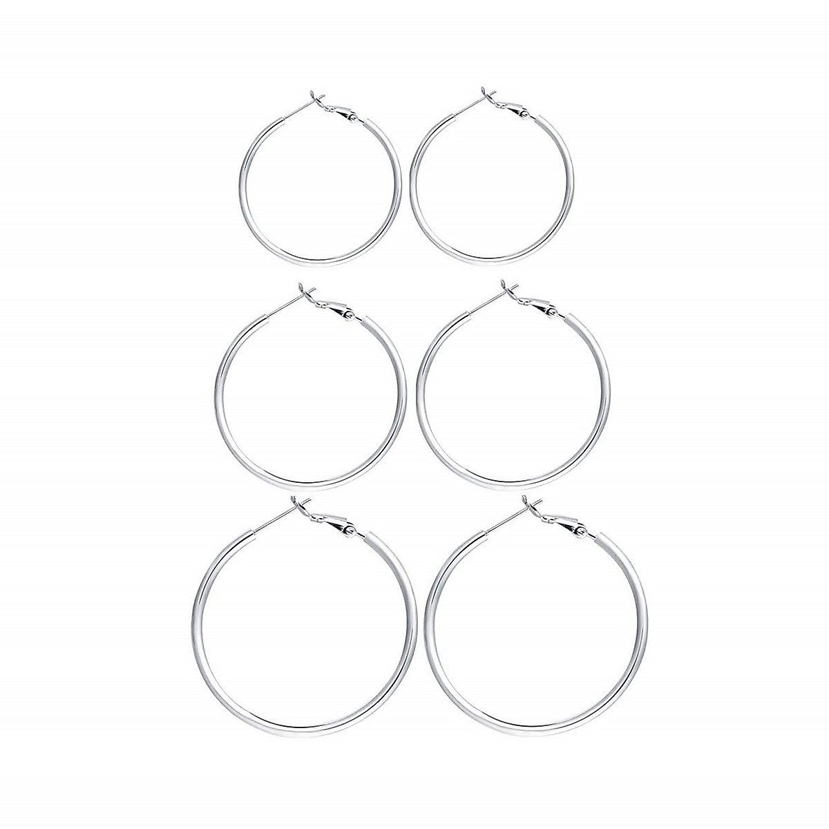 3 Pairs Silver Hoop Earrings-S925 Sterling Silver Hypoallergenic Large Hoop Earrings for Women Valentine's Day Gift 30mm/40mm/50mm