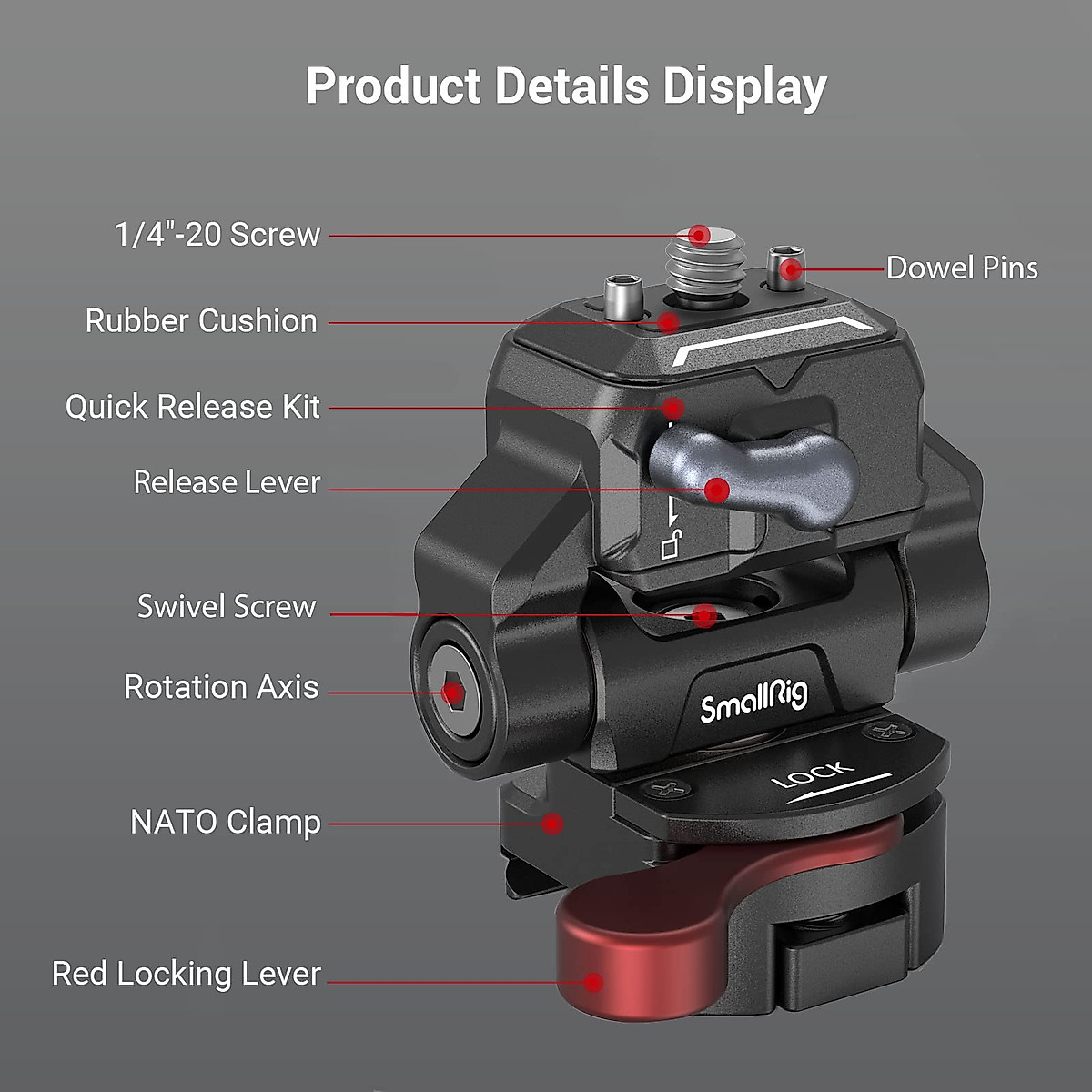 SmallRig Quick Release Camera Monitor Mount with NATO Clamp, Supports Swivel 360° and Tilt 150° Adjustable, Drop-in HawkLock Camera NATO Rail Monitor Holder for 5" & 7" Monitor - 3601C