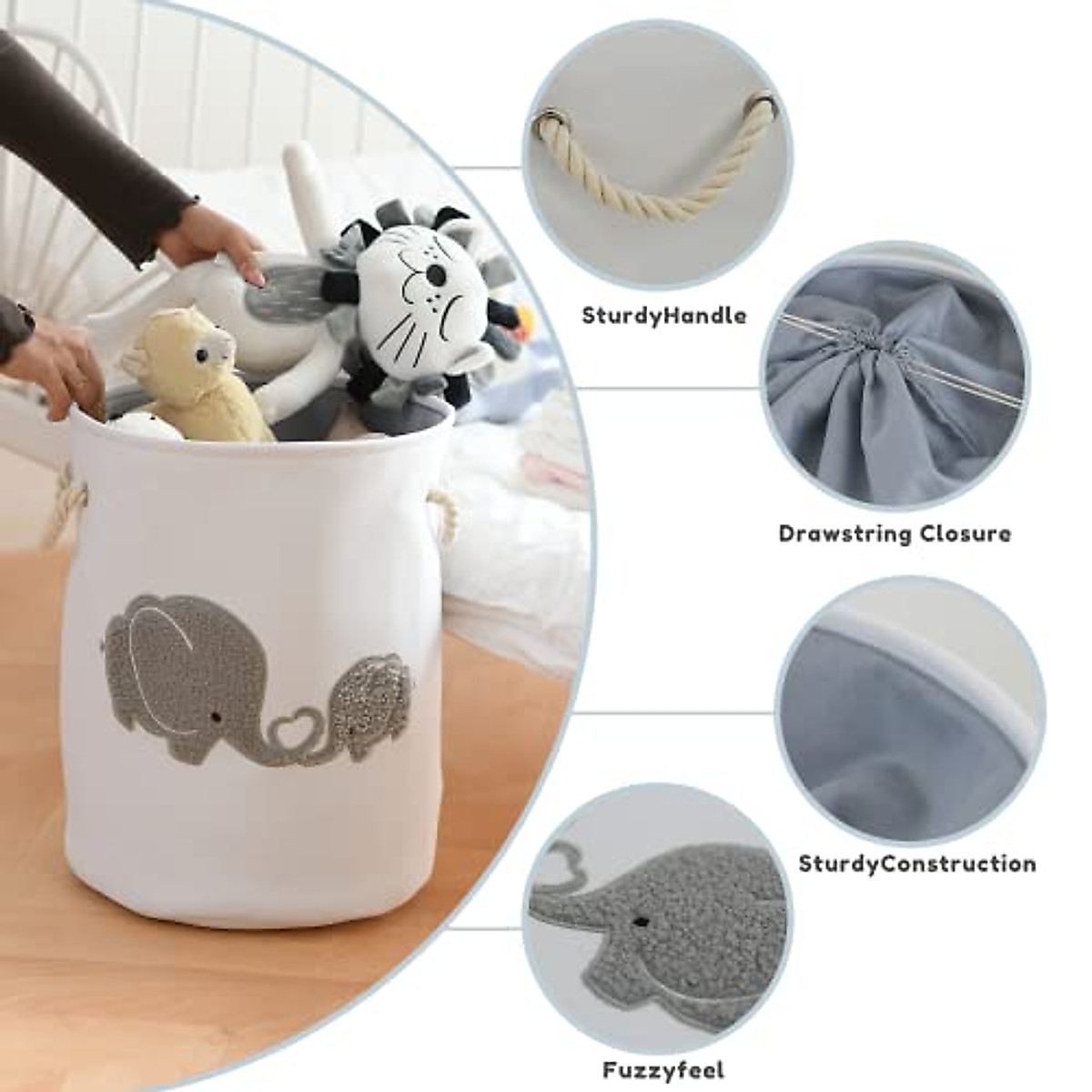 INough Baby Laundry Basket Elephant, Baby Girl Basket Large Baby Hamper for Nursery Boy, Kids Laundry Baskets, Nursery Hamper for Baby, Baby Nursery Decor for Livingroom Kidsroom Play Room