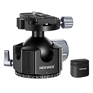 Neewer Low Profile DSLR Camera Tripod Ball Head, 54mm All Metal Panoramic Camera Mount Tripod Head with 1/4” Quick Release Plate for DSLR Camera/Camcorder, Tripod, Monopod, Slider, Max Load 77lb/35kg
