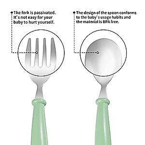 Kirecoo 4 Pieces Toddler Utensils Stainless Steel Baby Forks and Spoons Silverware Set Kids Silverware Children's Flatware Kids Cutlery Set with Travel Carrying Cases for Lunch Box (Blue＆Green)