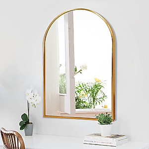 Gold Arch Mirror 20 x 30 Inch, Bathroom Arched Mirror in Aluminum Alloy Frame, Brushed Gold Arched Wall Mirror for Entryway, Bedroom, Mantel, Hallway, Salon (Gold, 20" x 30")