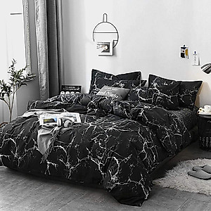 Houseri Black Marble Comforter Set Queen Size, All Season 3 Piece Black and Grey Artistic Bedding Sets Queen Lightweight Breathable Men Women Boys Girls Soft Comfy Bed Quilt Blanket Comforters Queen