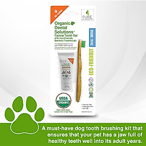 Pure and Natural Pet Organic Dental Solutions USDA Certified Organic Small Kit (.8 oz Canine Tooth Gel with Eco-Friendly Bamboo Toothbrush).