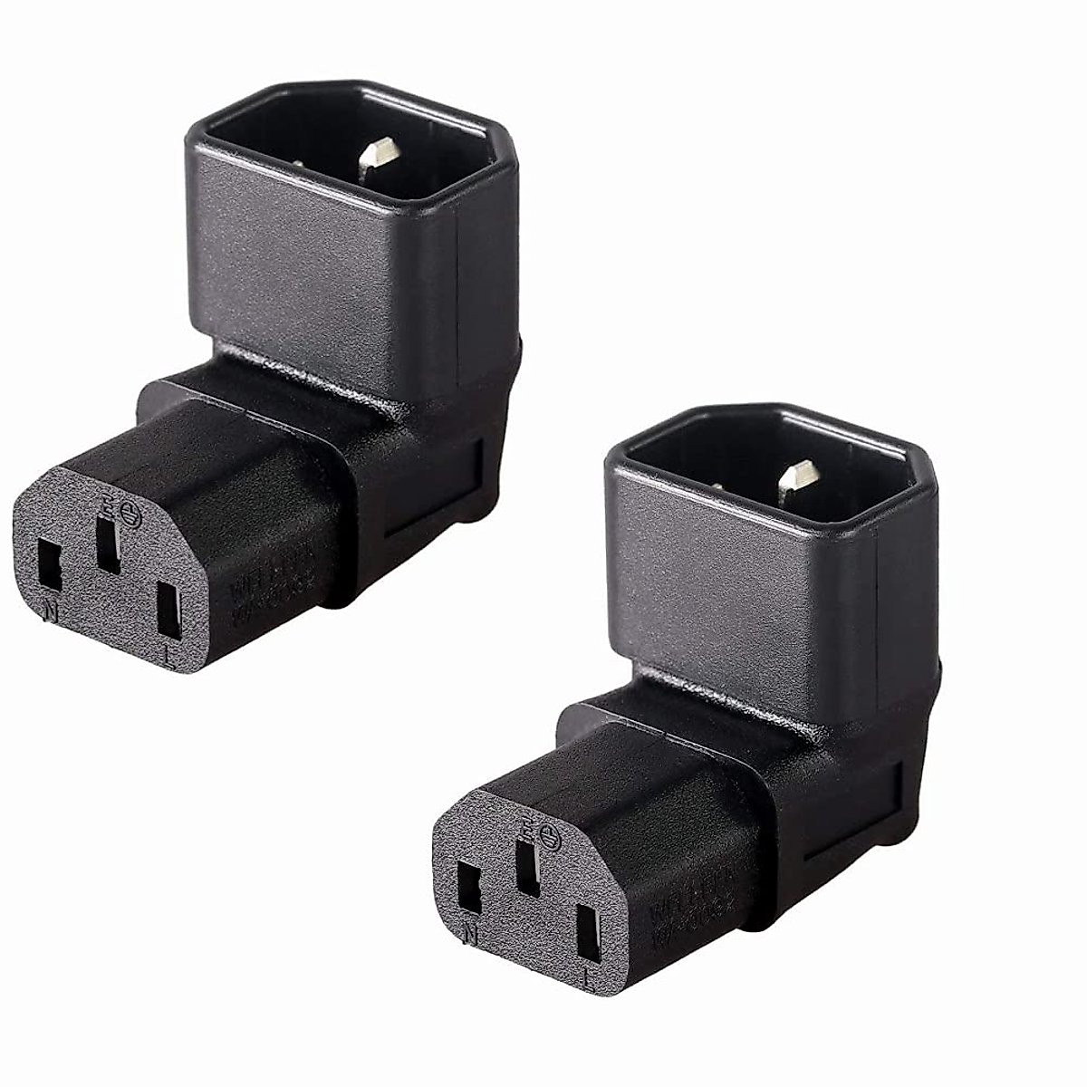 Vrllinking IEC C14 to C13 90 Degree Power Adapter for LCD Wall Mount TV/Computer Host/Monitor/Rice Cooker/Electric Kettle,10A PDU Plug, Up/Down Right Angled IEC Power Adapter (2 Pack/Black)