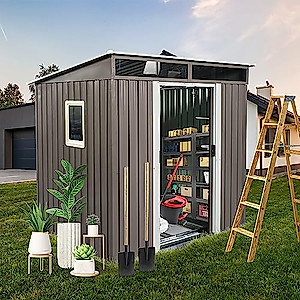 RITSU 6FT x 5FT Outdoor Storage Shed with Sheds & Outdoor Storage Clearance,Metal Tool Shed with Lockable Door,Shutter Vents and Waterproof Pent Roof for Backyard Patio Lawn, Grey