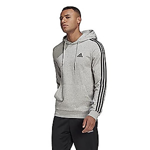 adidas Men's Essentials 3-Stripes French Terry Hoodie, Medium Grey Heather/Black, Large