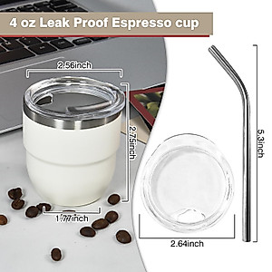 4 oz Stackable Cup, 4 Pack Mini Tumbler Shot Glass with Straw and Lid,Stainless Steel Espresso Cups-Vacuum Insulated Coffee Cup for for Wedding Party Whiskey Cocktail Bar, White