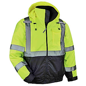 Ergodyne Unisex Adult Hi Vis Safety GloWear 8377 Type R Class 3 Lime Quilted Bomber Jacket, Small, Lime, Small US