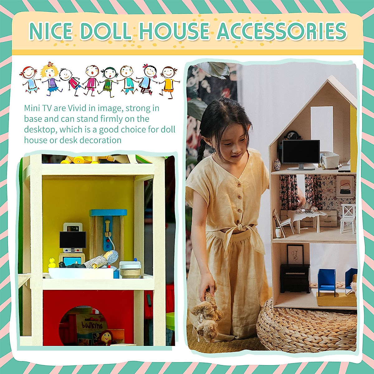 2 Pieces Doll House TV Miniature Dollhouse Accessories Small TV Cabinet Dollhouse Miniature Furniture 1:12 Scale Furniture Decoration Accessories for Kids