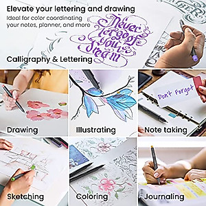 ARTEZA Felt Tip Pens, Set of 12 Pastel Brush Tip Calligraphy Pens for Note Taking, Sketching, Cross-Hatching, and Outlining, Dye-Based Ink, Smear-Free