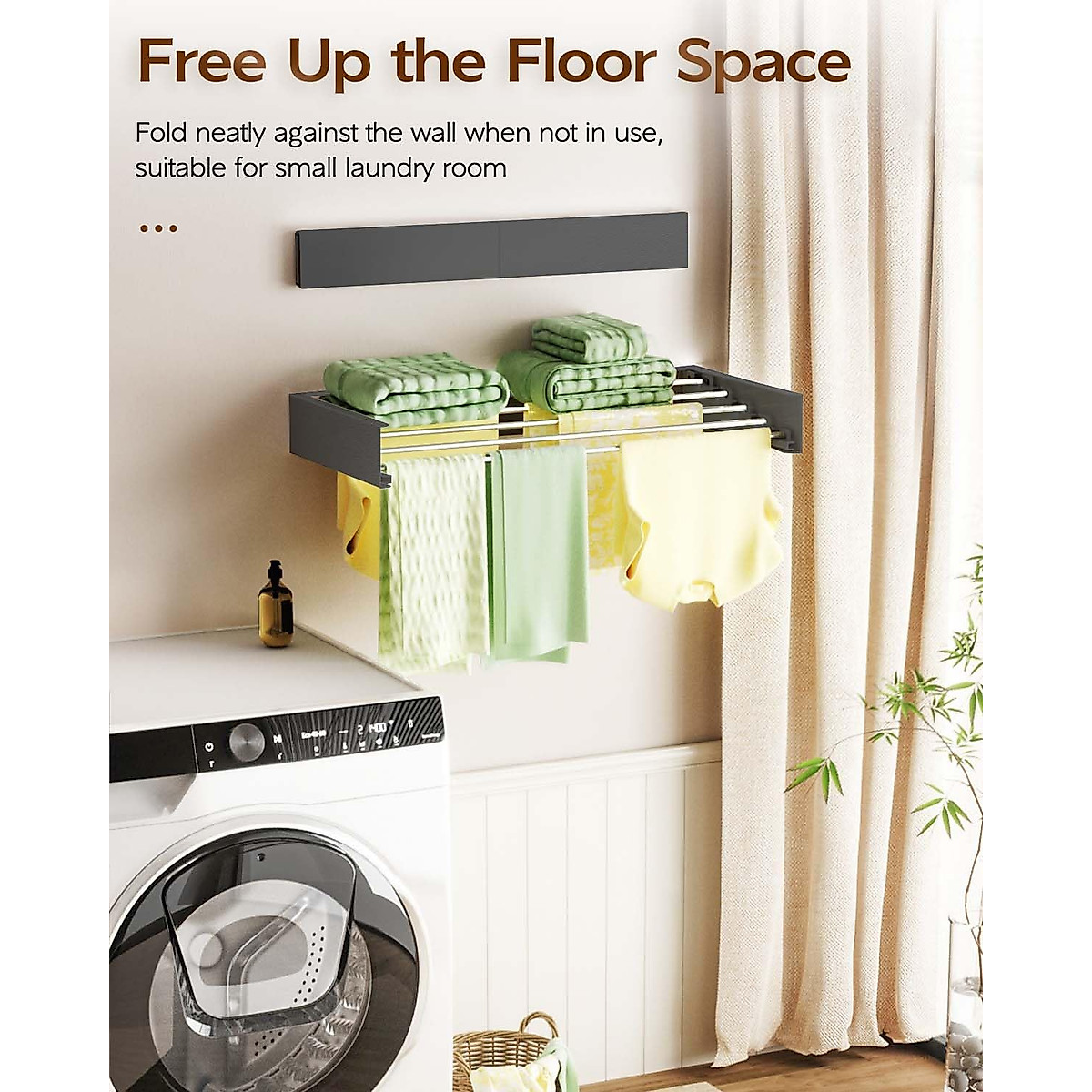 Vikaqi Clothes Drying Rack Wall Mounted, 32" Drying Rack Clothing Retractable, Laundry Drying Rack Space Saving, Collapsible Drying Racks for Laundry Folding Indoor Outdoor, 5 Rods, Black