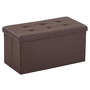 Guangshuohui Storage Ottoman Bench, Faux Leather Footrest Ottoman, Storage Bench Suit for Bedroom,Living Room and Hallway (Dark Brown, Glossy Pull Point)