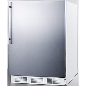 Summit Appliance CT661WSSHVADA 24" Wide Refrigerator-Freezer, ADA Compliant; Cycle Defrost; Stainless Steel Door; Professional Thin Handle; Adjustable Glass Shelves; Wine Shelf; White Cabinet