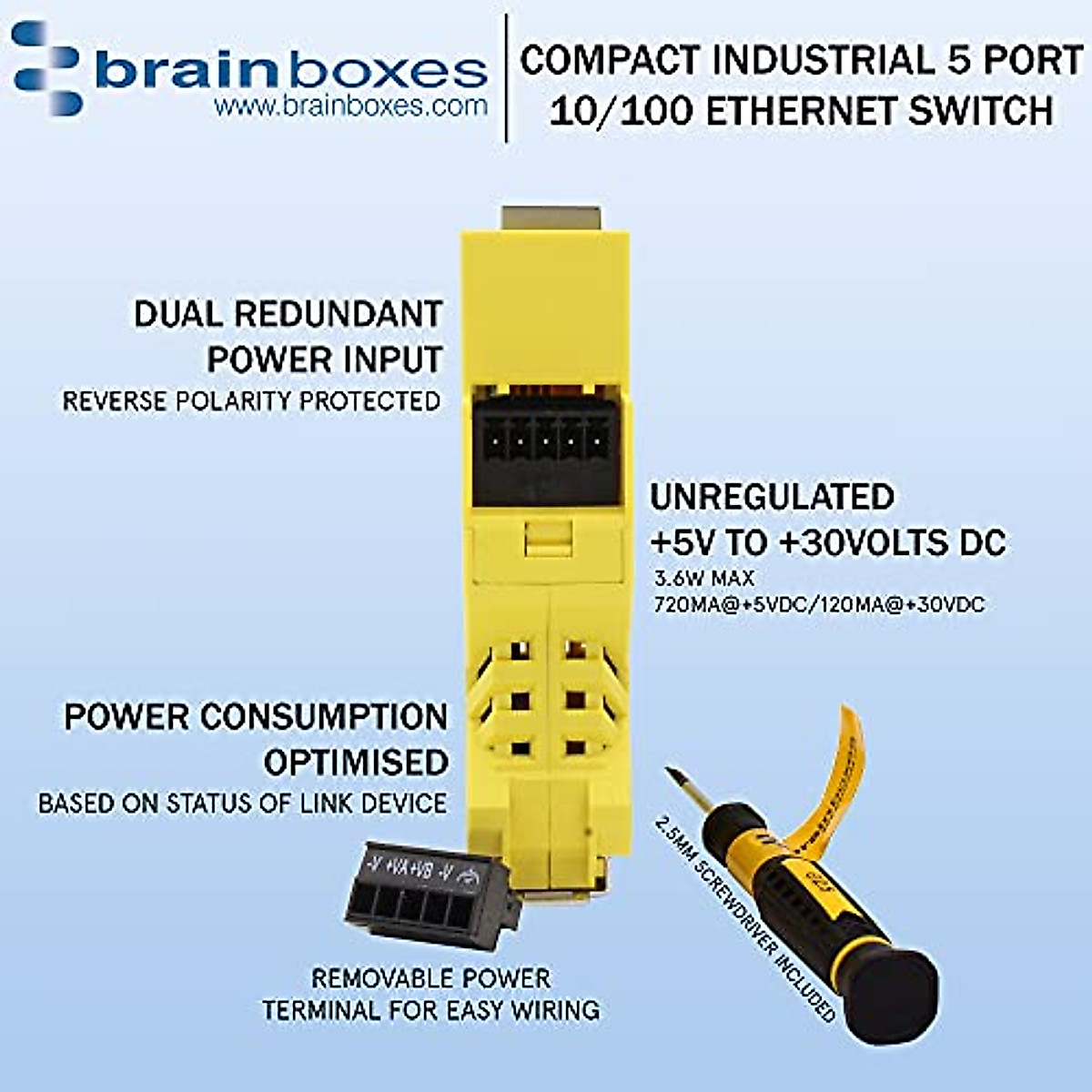 Brainboxes Ethernet Switch 5 Port SW-505