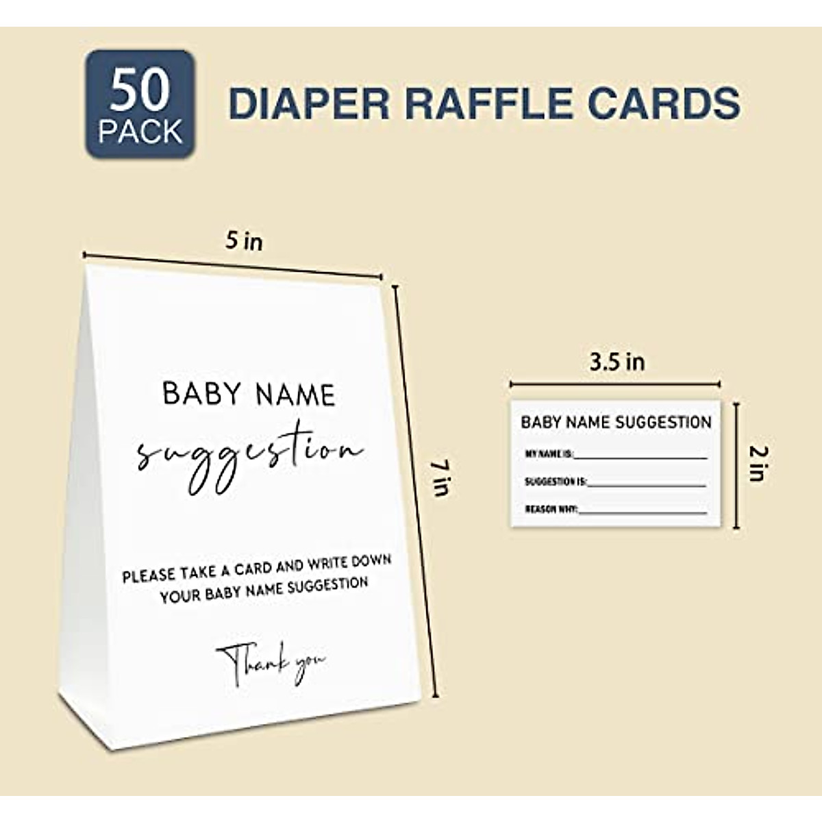 Yuansail Baby Name Suggestion For Baby Shower Games, White Name Suggestion Game Card, Party Favors Supplies Decorate For Baby Showers Game Cards, 1 Sign & 50 Cards Per Pack –(bbname-001)