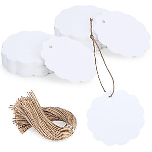 SallyFashion 200PCS Paper Tags with String, White Round Circle Gift Tags 2.4" Editable Tags Clothes Tags for DIY Crafts Wedding Party Favors