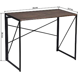 Amazon Brand - Coavas Simple Home Office Rectangular Folding Desk (No Assembly Required), Writing Computer Desk Space Saving Foldable Table, Brown, 19.7" D x 39.4" W x 28.3" H