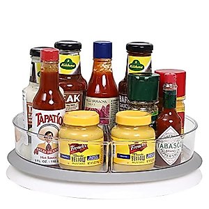 Lazy Susan Turntable Organizer for Cabinet with 3 Clear Acrylic Corner Bins, Pantry Organization and Storage, Small Lazy Susan Rotating Organizer Spice Rack for Countertop, Fridge, Refrigerator