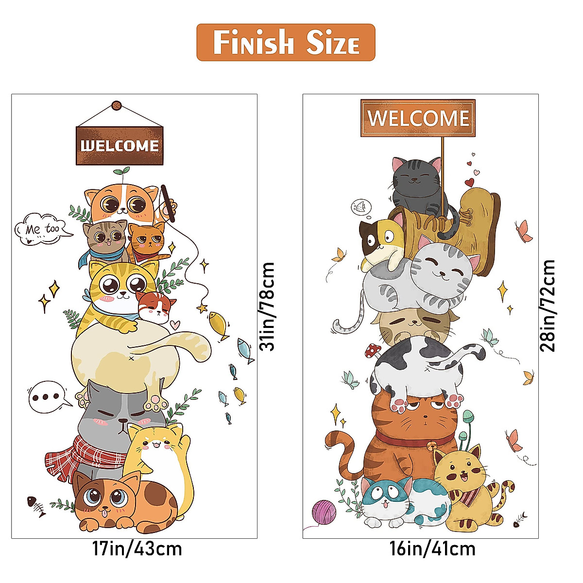 RAINBOW WSK Animal Cat Wall Decal Welcome Peel and Stick Wall Decor Funny Cat Wall Decor for Kids Girls Bedroom Nursery Cute Cat Wall Art for Classroom Door Removable Vinyl Wall Stickers