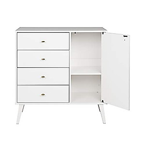 Prepac Milo Mid-Century Modern 4-drawer Chest with Door - White