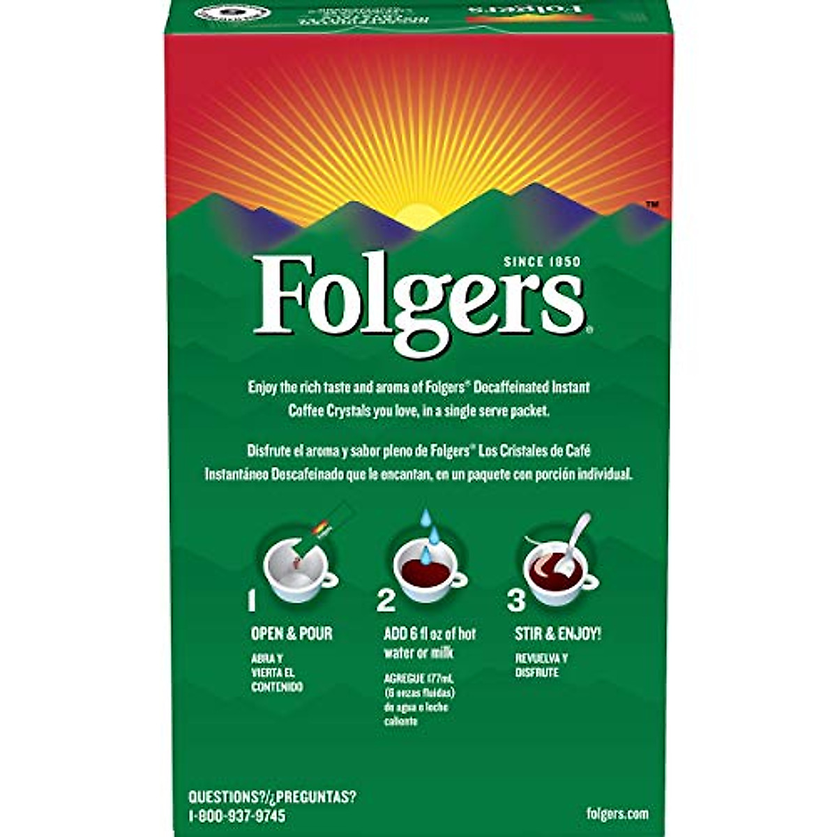 Folgers Classic Decaf Decaffeinated Instant Coffee Crystals, 6 Single Serve Packets (Pack of 12)