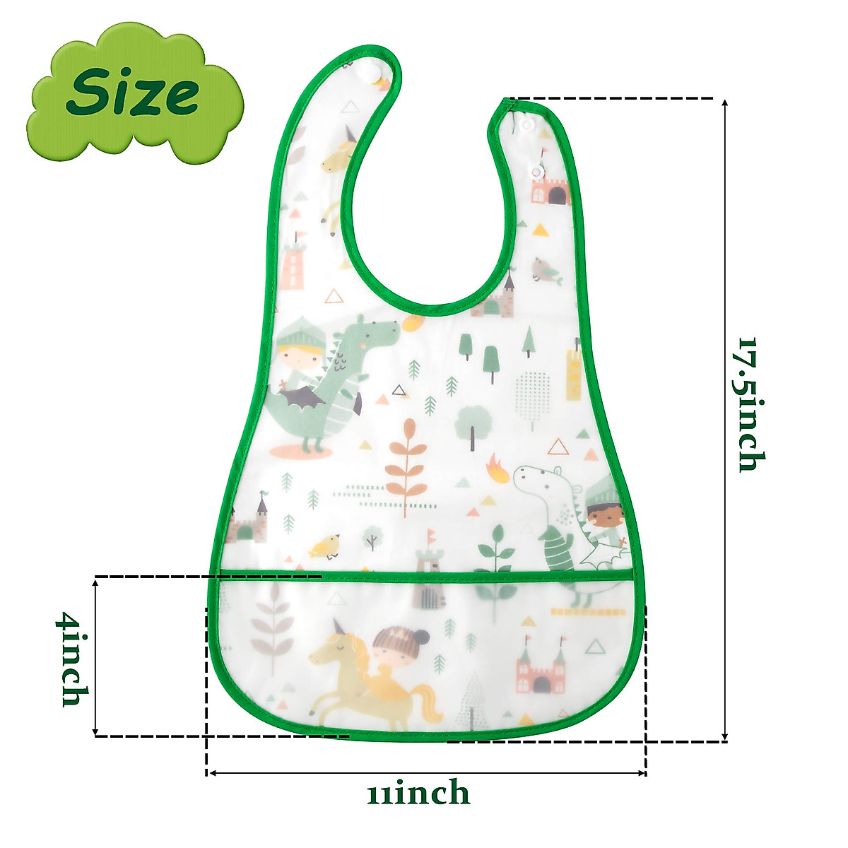 R HORSE 5Pcs Baby Toddler Bibs with Crumb Catcher Pocket & Snap Button Adjustable Waterproof Baby Feeding Bibs for Boys Girls 6-24 Months