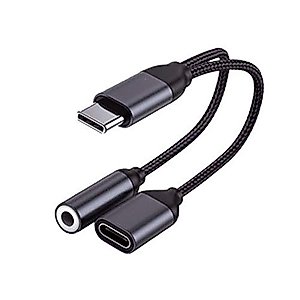 LINASHI Audio Adapter, Adapter USB C to 3.5mm AUX Jack Aluminum Alloy Audio Headphone Cable for Music Black One Size