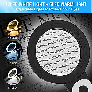 Magnifying Glass with 18LED Lights, 30X Handheld Large Illuminated Magnifier, Reading Magnifying Glass with for Seniors Read, Coins, Stamps, Map, Inspection, Macular Degeneration (Black