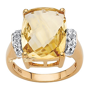 PalmBeach Gold-Plated or Sterling Silver Emerald Cut Genuine Gemstone and Round Genuine Tanzanite Cocktail Ring Size 10